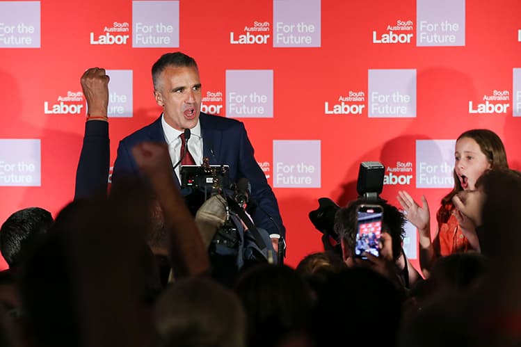 Photo: Re-elected SA Premier Peter Malinauskas at his post election ...